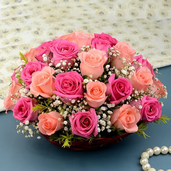 Order Pink Roses Basket online | Get same day delivery PAN India in 3 hours
