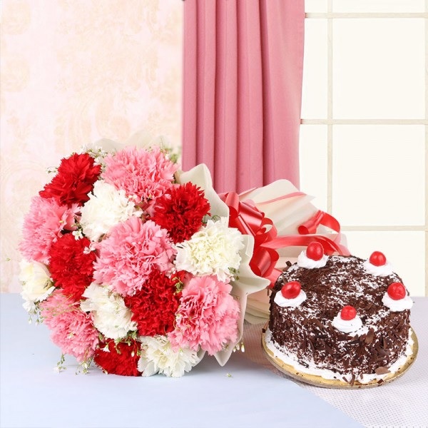 Order Carnations With Cake online | Get same day delivery PAN India in ...