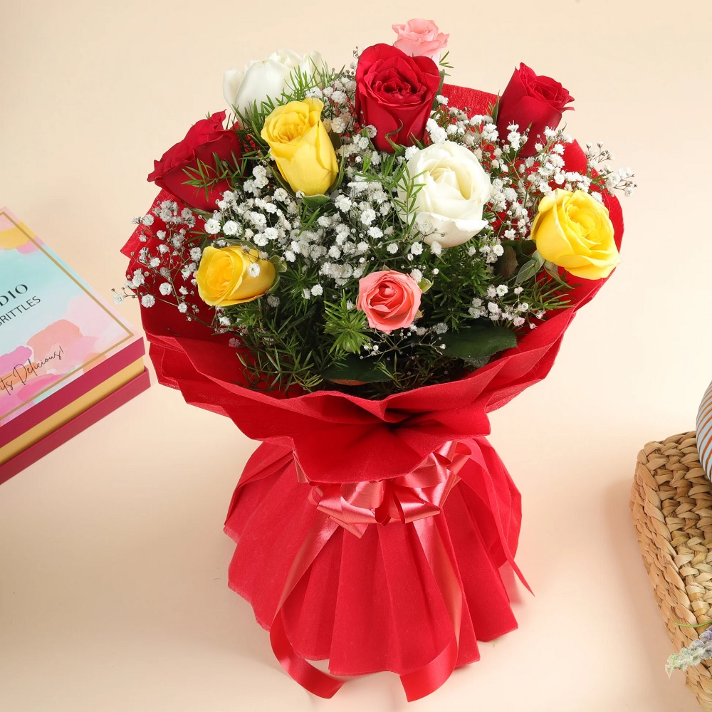 Order 10 Mix Roses Red Sheet Packing online | Get same day delivery PAN ...